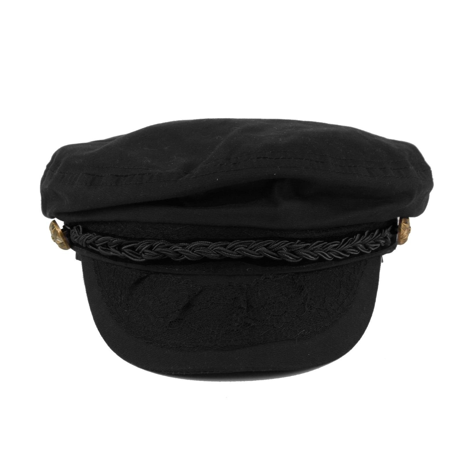 Men's Summer Cotton Greek Fisherman Sailor Fiddler Driver Hat Flat Cap L/XL Black