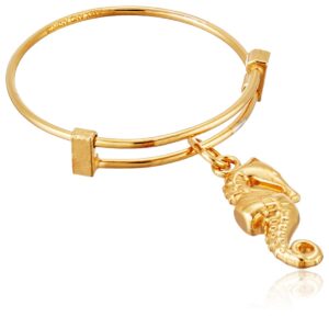 alex and ani expandable wire ring, seahorse, 14k gold plated stackable ring, size 7-9