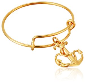 alex and ani expandable wire ring, anchor, 14k gold plated stackable ring, size 7-9