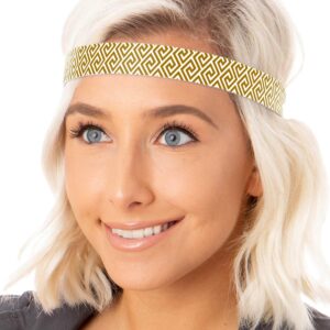 Hipsy Women's Adjustable No Slip Bling Glitter & Greek Key Fashion Headband 5-pack (White & Gold Multi 5pk)