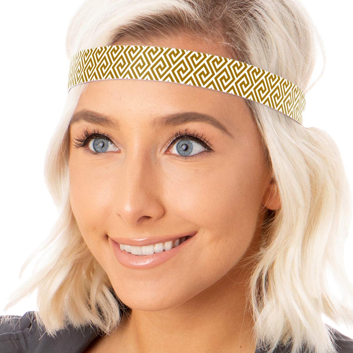 Hipsy Women's Adjustable No Slip Bling Glitter & Greek Key Fashion Headband 5-pack (White & Gold Multi 5pk)