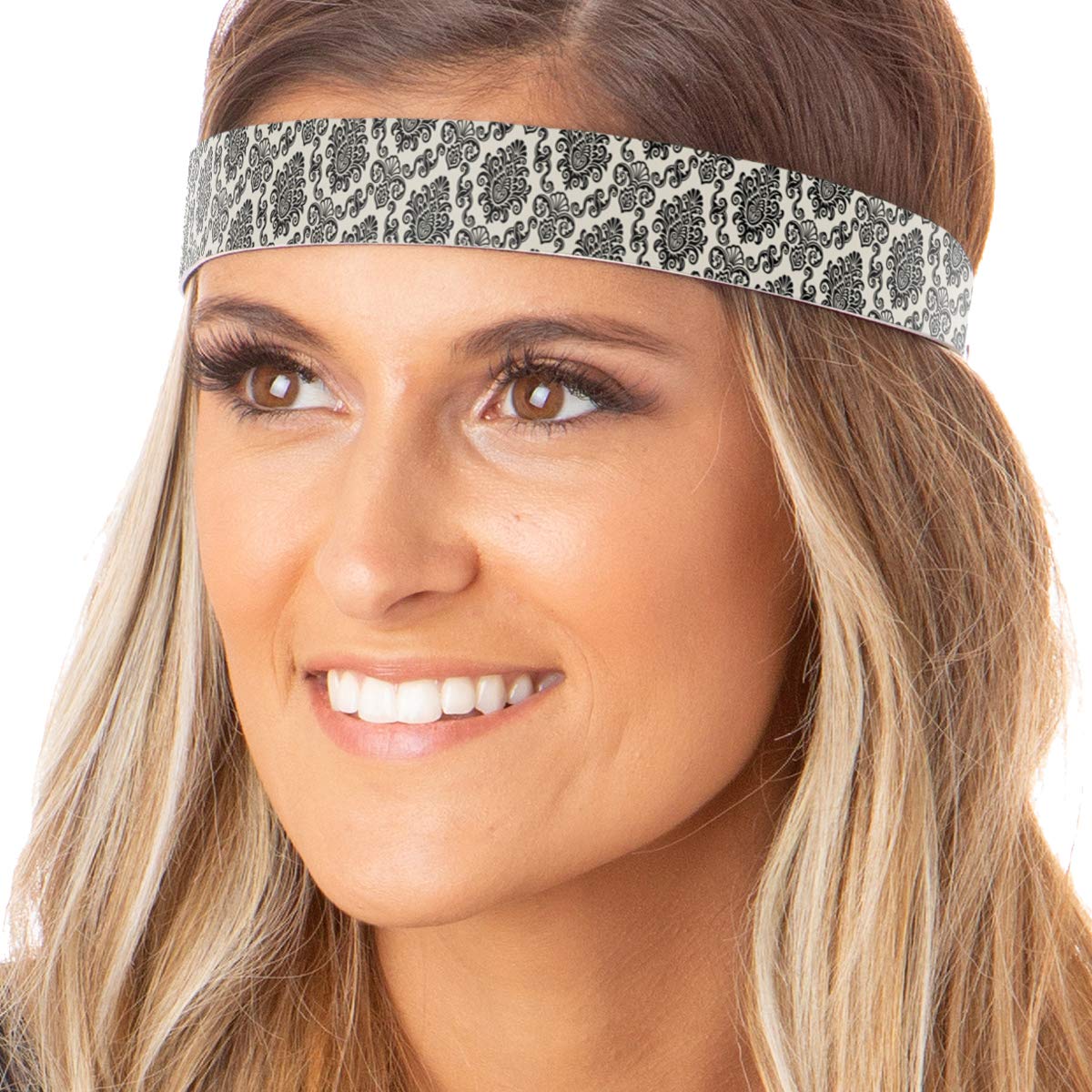 Hipsy Women's Adjustable No Slip Bling Glitter & Greek Key Fashion Headband 5-pack (White & Gold Multi 5pk)