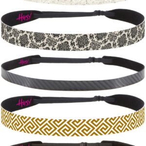 Hipsy Women's Adjustable No Slip Bling Glitter & Greek Key Fashion Headband 5-pack (White & Gold Multi 5pk)