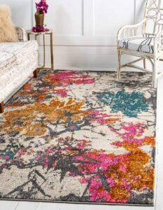 unique loom aurora collection over-dyed, abstract, botanical southwestern, transitional area rug, 2' 0" x 3' 0", beige/gray