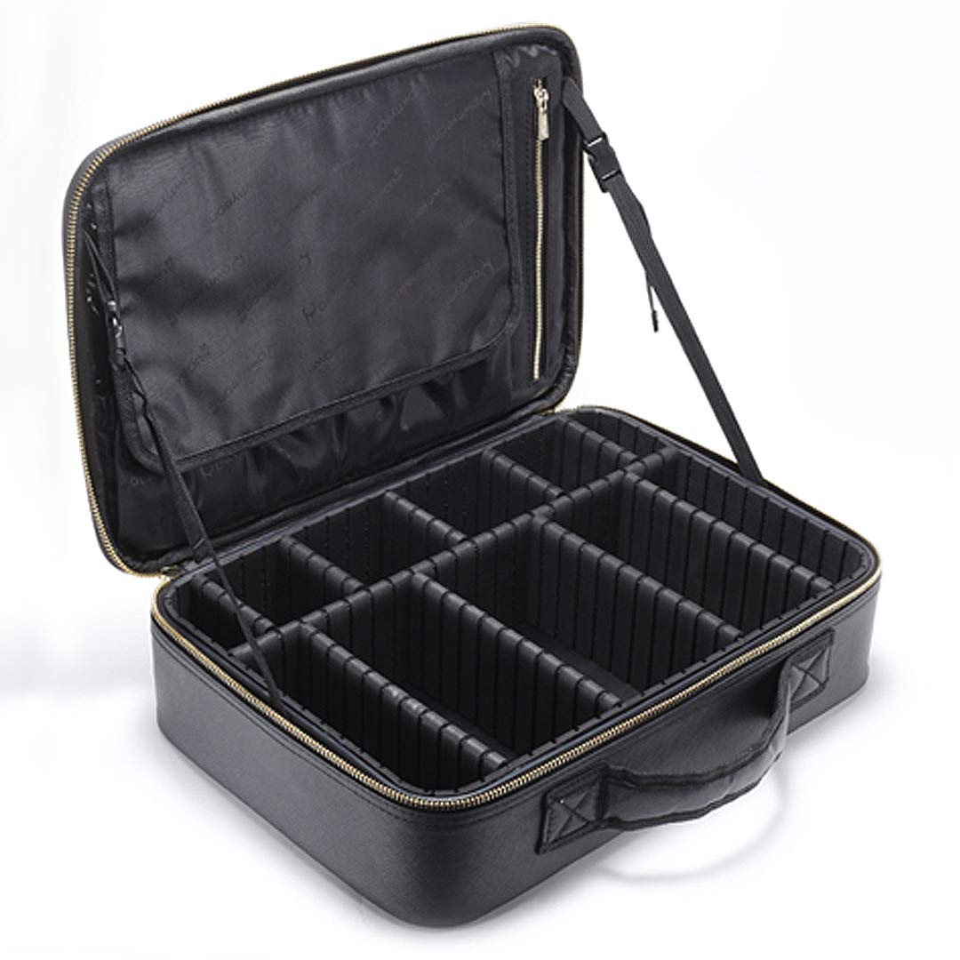 ROWNYEON Makeup Bag Cosmetic Makeup Train Case Artist Makeup Organizer Professional Portable Storage Bag for Women Girl Waterproof EVA Adjustable Dividers Large Black