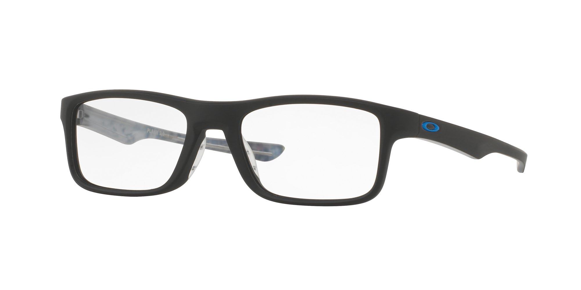 Oakley Men's Ox8081 Plank 2.0 Rectangular Prescription Eyeglass Frames, Satin Black on Blue/Demo Lens, 53 mm