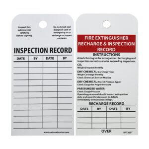 nmc rpt26st fire extinguisher recharge & inspection record tag, paper polytag, made in the usa,white