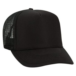 otto polyester foam front 5 panel high crown mesh back trucker hat - black