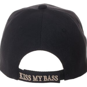 Kiss My Bass Baseball Cap - Funny Fishing Fisherman Gift - Embroidered Hat (Black, Baseball)