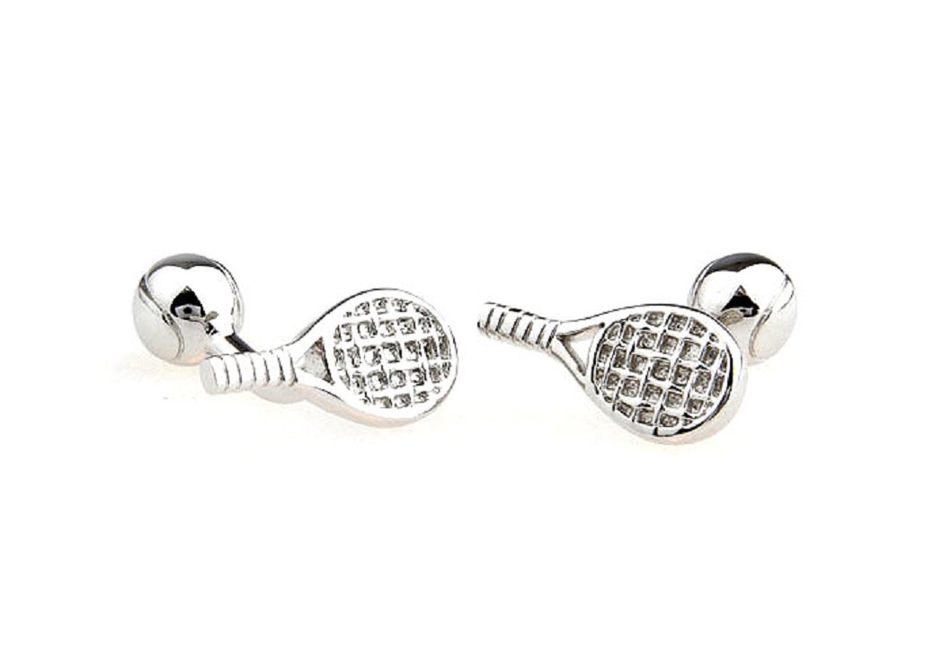 MRCUFF Tennis Racquet and Ball Pair Cufflinks in a Presentation Gift Box & Polishing Cloth