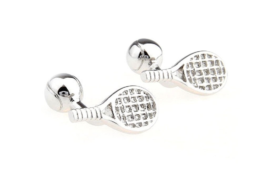 MRCUFF Tennis Racquet and Ball Pair Cufflinks in a Presentation Gift Box & Polishing Cloth