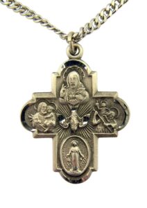 religious gifts pewter catholic four-way cross pendant with bright cut accents, 1 3/8 inch