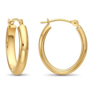 14k gold small oval polished hoop earrings (0.7 inch diameter) (yellow-gold)…