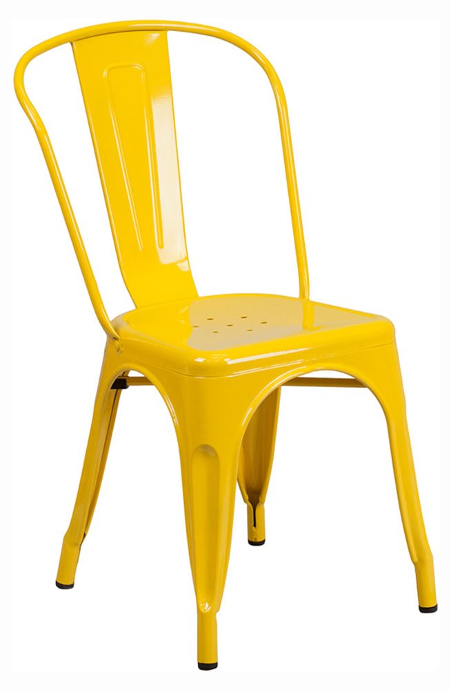 Flash Furniture Commercial Grade 31.5" Square Yellow Metal Indoor-Outdoor Table Set with 4 Stack Chairs