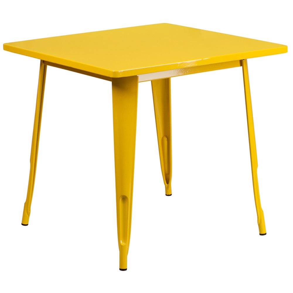 Flash Furniture Commercial Grade 31.5" Square Yellow Metal Indoor-Outdoor Table Set with 4 Stack Chairs