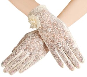 women's summer touch screen gloves lace anti-skid outdoor driving tea party gloves, beige