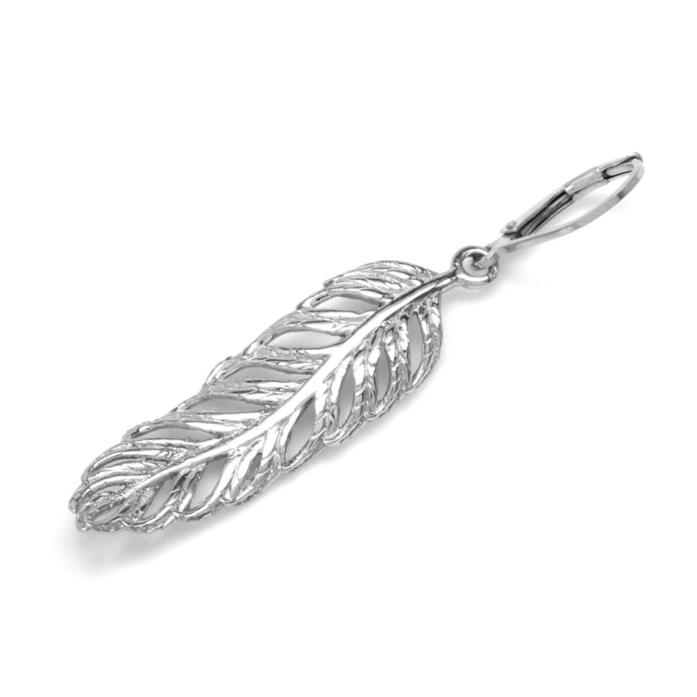 Silvershake White Gold Plated 925 Sterling Silver Feather Leverback Dangle Earrings