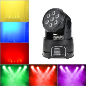 Lixada Moving Head Light 7x10W Moving Head 4 In 1 RGBW Professional 9/14 Channels DMX-512 DJ lights 100W AC 100-240V Sound Active for KTV Club Bar Party Disco DJ Show Bands