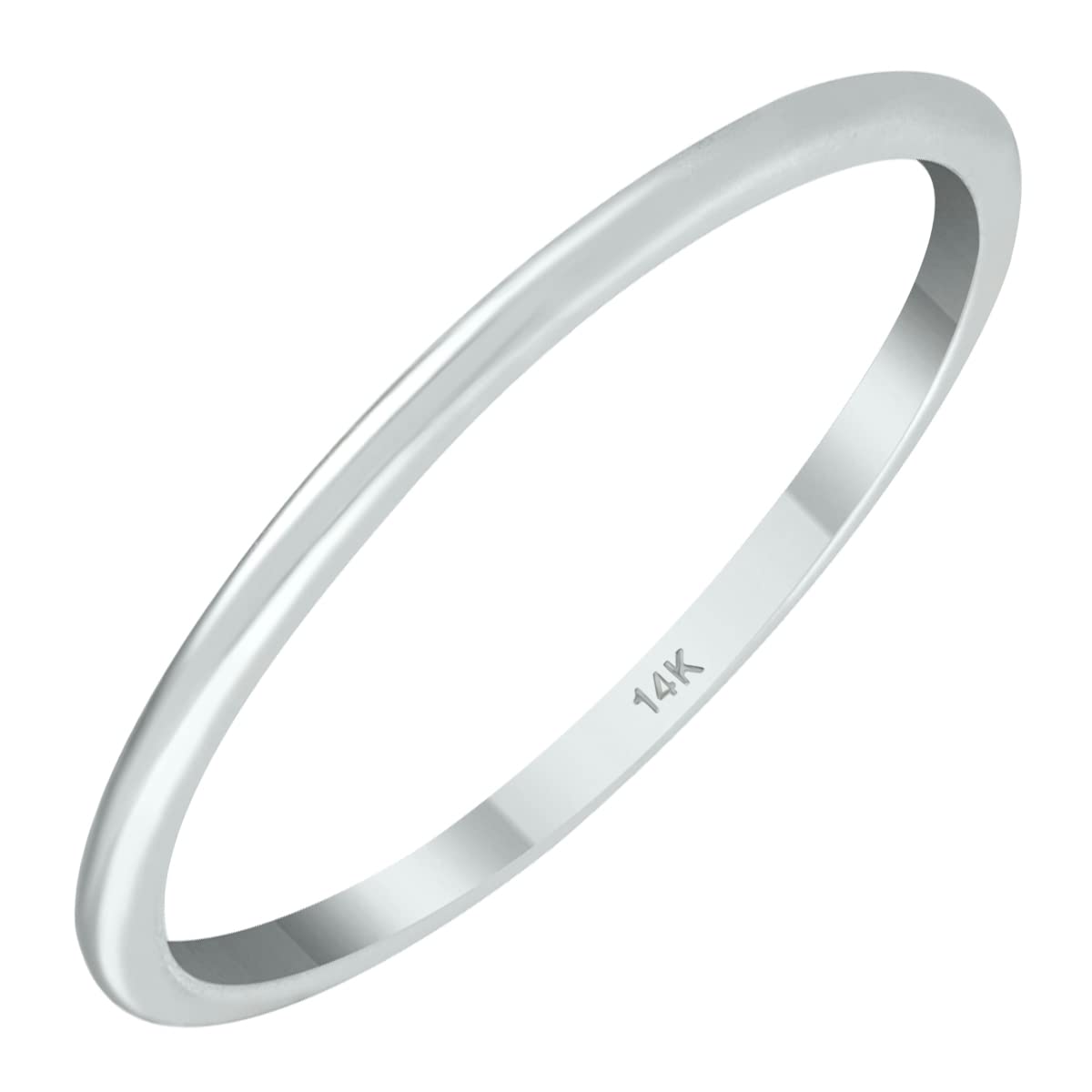 SZUL 1mm Thin Domed Wedding Band Available in 14K Yellow Gold, 14K White Gold, and 14K Rose Gold (White-gold, 5.0)