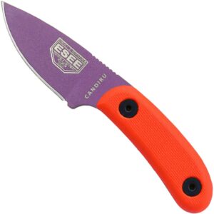 esee knives candiru fixed blade knife with molded polymer sheath (orange g10 handle, purple blade)