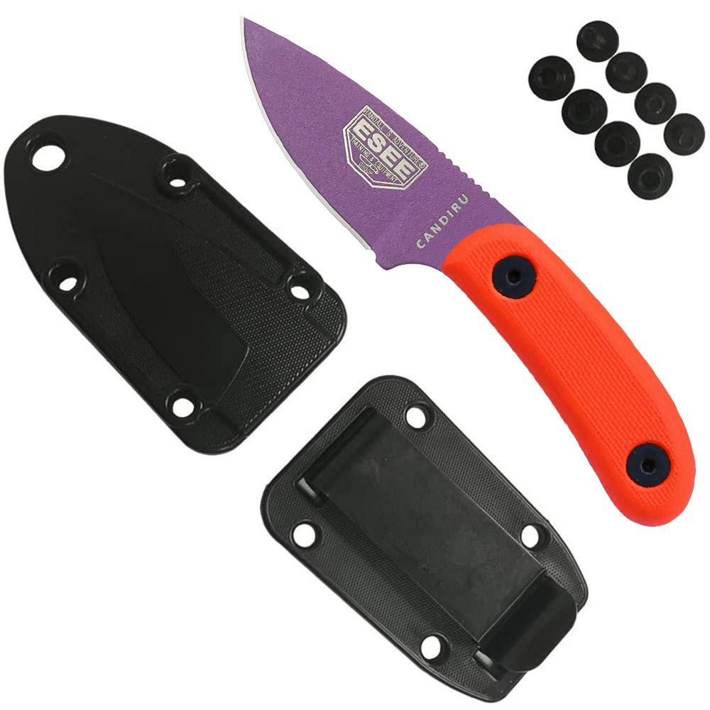 ESEE Knives Candiru Fixed Blade Knife with Molded Polymer Sheath (Orange G10 Handle, Purple Blade)