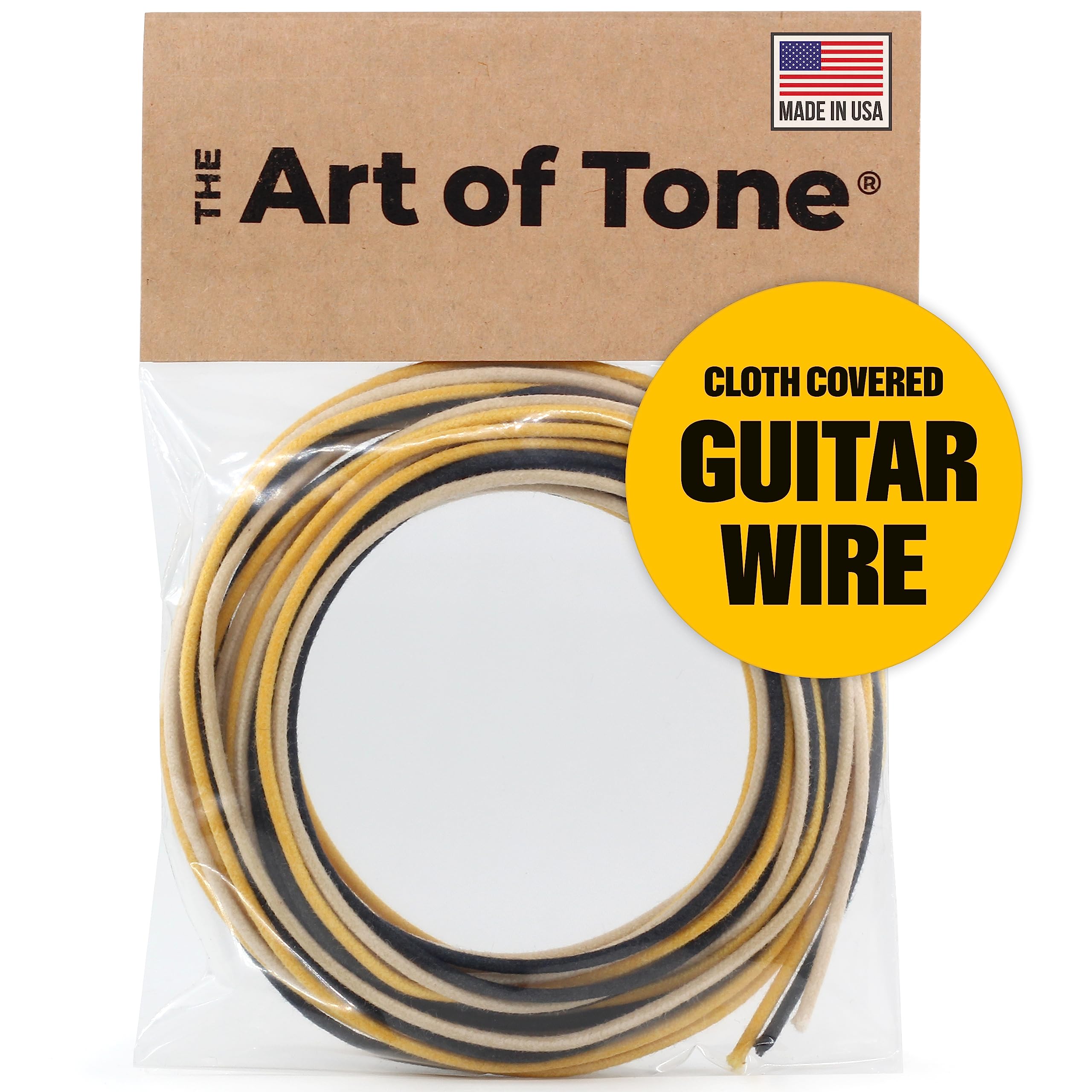 The Art Of Tone Gavitt Cloth Wire, 22 Gauge Guitar Wire, Pushback Wire for Electric Guitar Upgrades Kits, and Wiring Harness, 22awg 7-Strand Pre-tinned Copper Wire 10ft of Each Black/White/Yellow