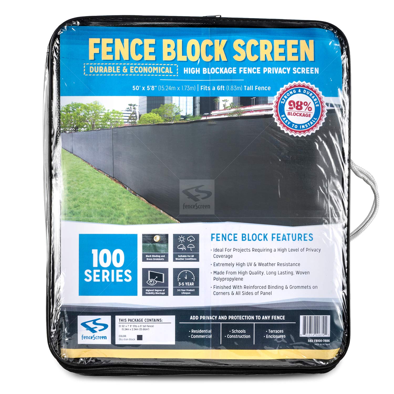 FenceScreen Fence Privacy Screen - Extreme 98% Blockage Temporary Windscreen Fence Cover (6ft x 50ft, Black)