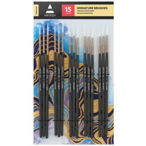 arteza detail paint brushes, set of 15, fine detail brush set for miniature models and canvases