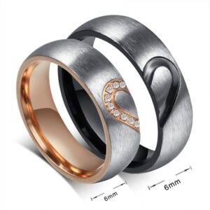 ROWAG 6MM Men Heart Shape Titanium Stainless Steel Couple Wedding Rings for Him and Her Women Cubic Zirconia CZ Inlaid Promise Engagement Bands,Men Size 11