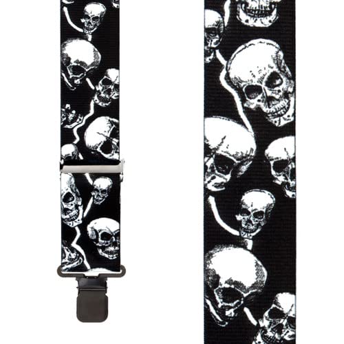 Suspender Store Novelty Skull Design Suspenders - 2-Inch Wide Elastic - X-Back - Gator Clip - 48" for 5'9" to 6'2" tall