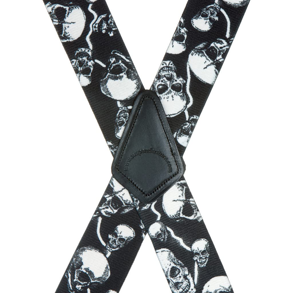 Suspender Store Novelty Skull Design Suspenders - 2-Inch Wide Elastic - X-Back - Gator Clip - 48" for 5'9" to 6'2" tall