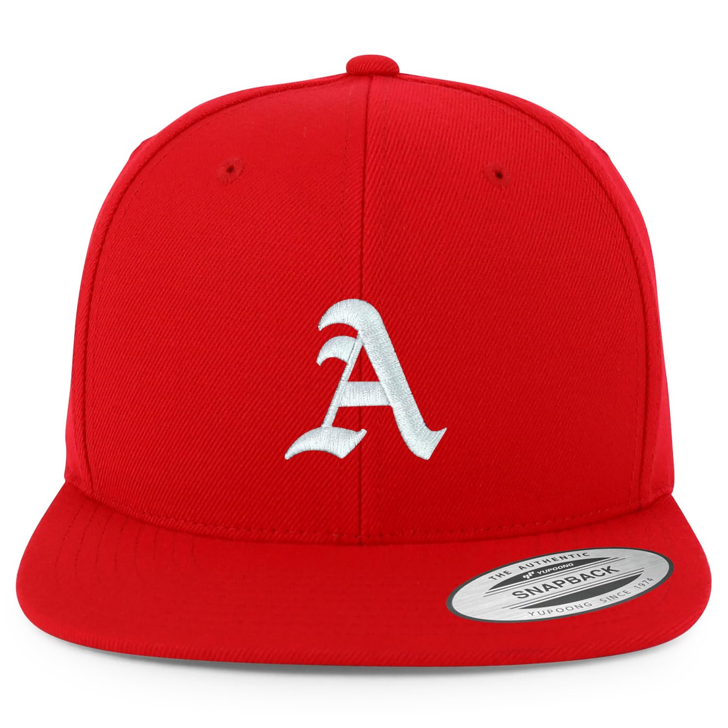 Trendy Apparel Shop Old English A Embroidered Flat Bill Snapback Cap - Red