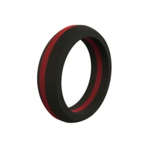 qalo women's rubber silicone ring, classic thin line silicone wedding ring for women, breathable, durable engagement silicone band, 5.5mm wide 2.5mm thick, red, size 9