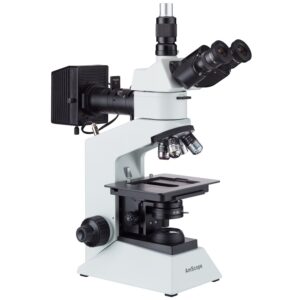 AmScope ME508 Series Compact Trinocular Metallurgical Upright Compound Microscope 40X-800X Magnification Dual-Illumination Polarized Light with 18MP USB 3.0 C-Mount Camera