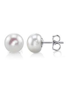 the pearl source aaaa quality 14k gold plated 7mm sterling silver white freshwater real pearl earrings for women | hypoallergenic earrings with genuine cultured pearls