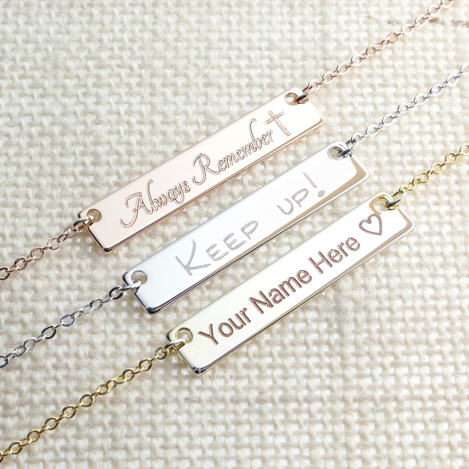 Petite Boutique Customizable Your Name Bar Necklace - Custom Jewelry - Personalized Gift Plated in 16k Rose Gold