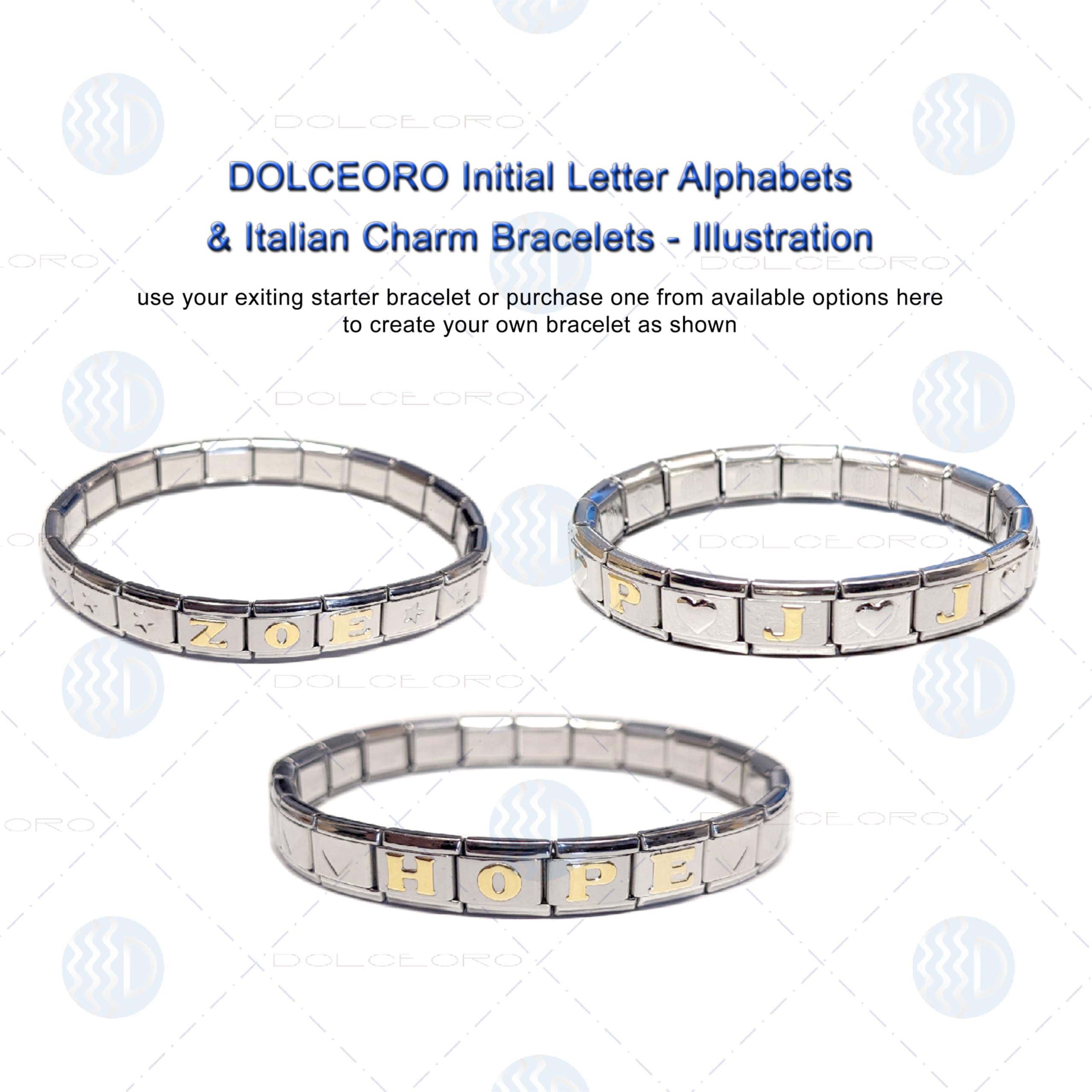 Dolceoro Alphabet A Letter Initial, 9mm Traditional Classic Type Italian Modular Charm Bracelet Link - Stainless Steel