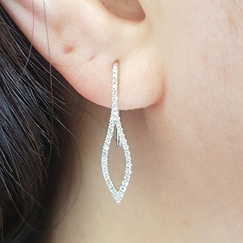 Dazzlingrock Collection 0.20 Carat (ctw) 14K Round Cut Diamond Ladies Flame-shaped Dangling Drop Earrings 1/5 CT, White Gold