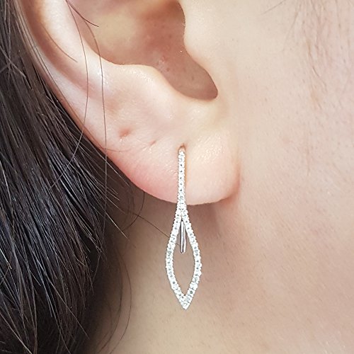 Dazzlingrock Collection 0.20 Carat (ctw) 14K Round Cut Diamond Ladies Flame-shaped Dangling Drop Earrings 1/5 CT, White Gold