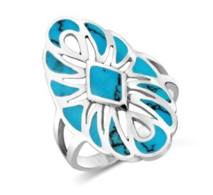 mimi sterling silver large southwestern native american style simulated turquoise ring (7.5)