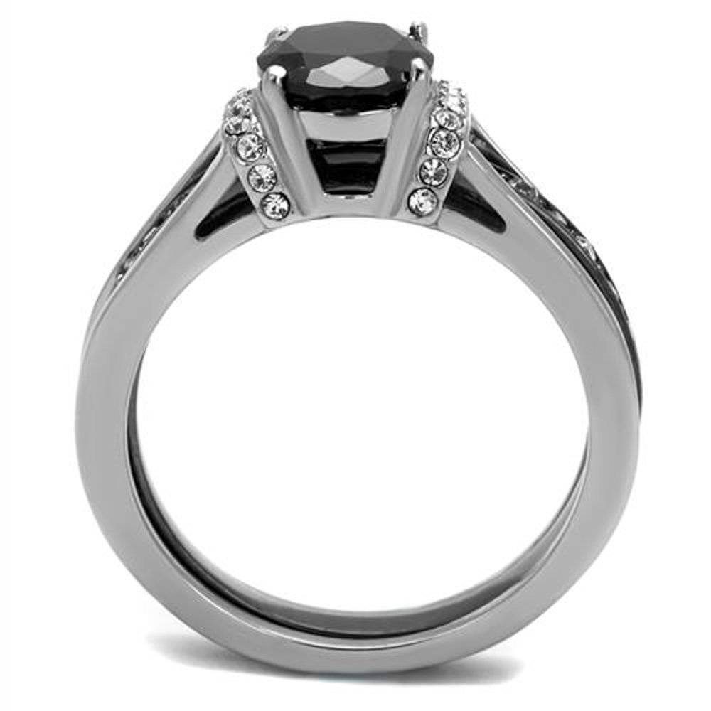 Marimor Jewelry 2.12 Carat Oval Cut Black Cubic Zirconia Two Toned Ion Plated Stainless Steel Wedding Ring Set Size 7