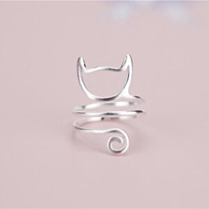 Hi-Summer Jewelry Helen de Lete Innovative Cat Kitty Sterling Silver Ring Small Size