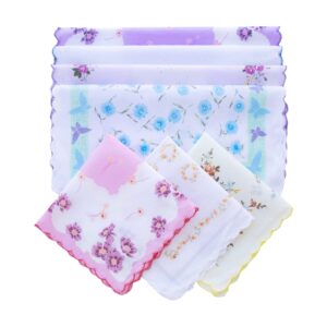 cocousm womens vintage floral handkerchiefs fabric cotton hankies 10pcs