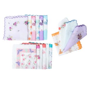 CoCoUSM Womens Vintage Floral Handkerchiefs Fabric Cotton Hankies 10PCS