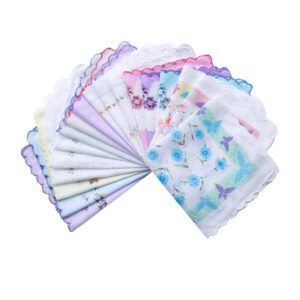 CoCoUSM Womens Vintage Floral Handkerchiefs Fabric Cotton Hankies 10PCS