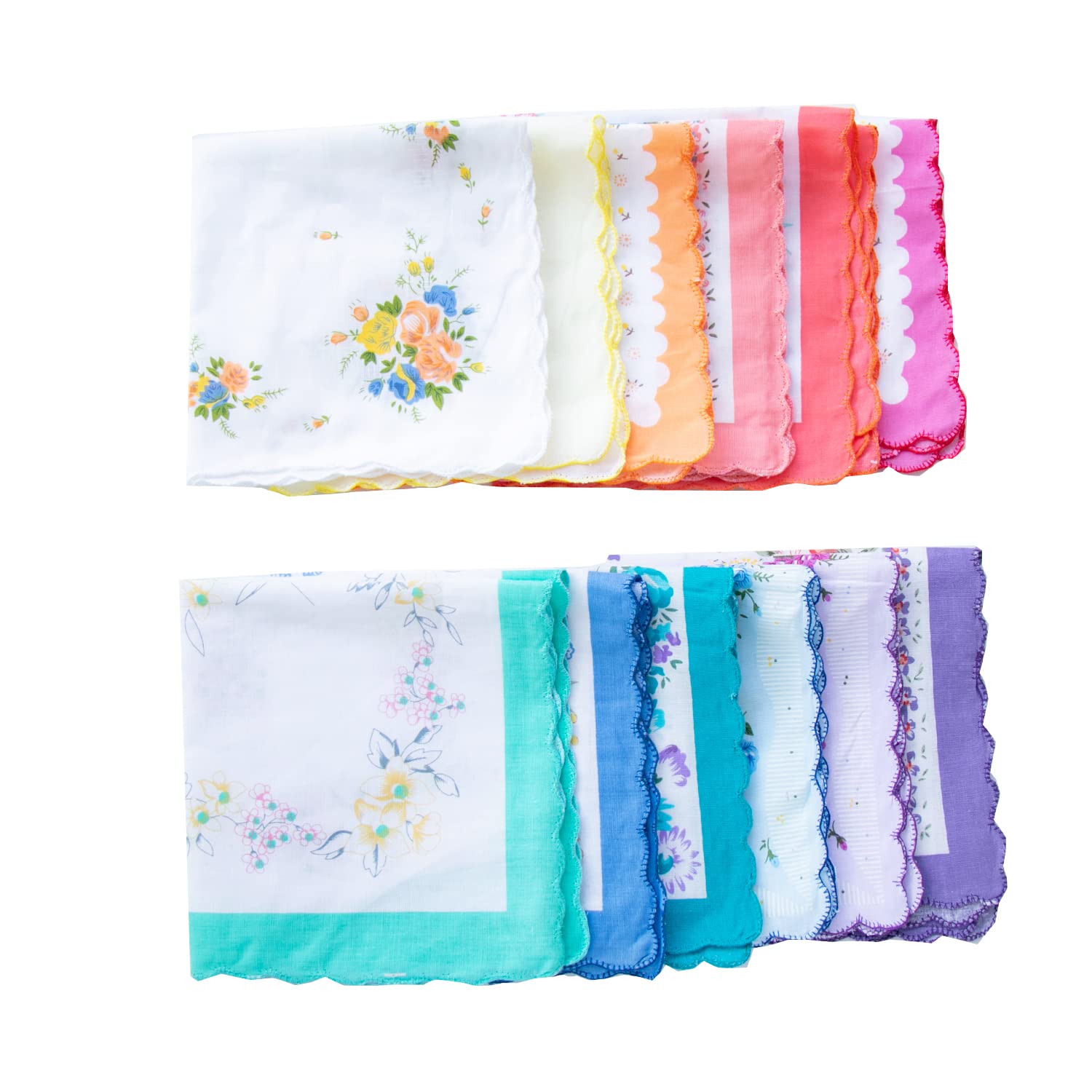 CoCoUSM Womens Vintage Floral Handkerchiefs Fabric Cotton Hankies 10PCS