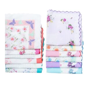 CoCoUSM Womens Vintage Floral Handkerchiefs Fabric Cotton Hankies 10PCS