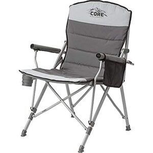 core 40021 equipment folding padded hard arm chair with carry bag, steel, polyester, gray