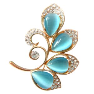 navachi 18k gold plated blue opal crystal branches leaves az7856b brooch pin