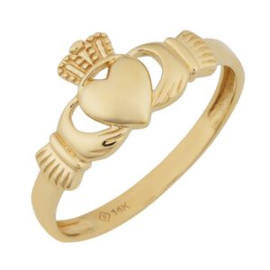 kooljewelry 14k yellow gold high polish claddagh ring (size 6)